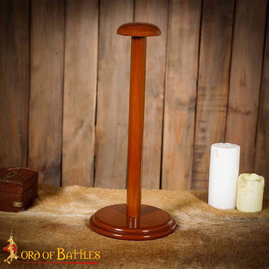 Medieval Wooden Helmet Stand with Round Base – Display