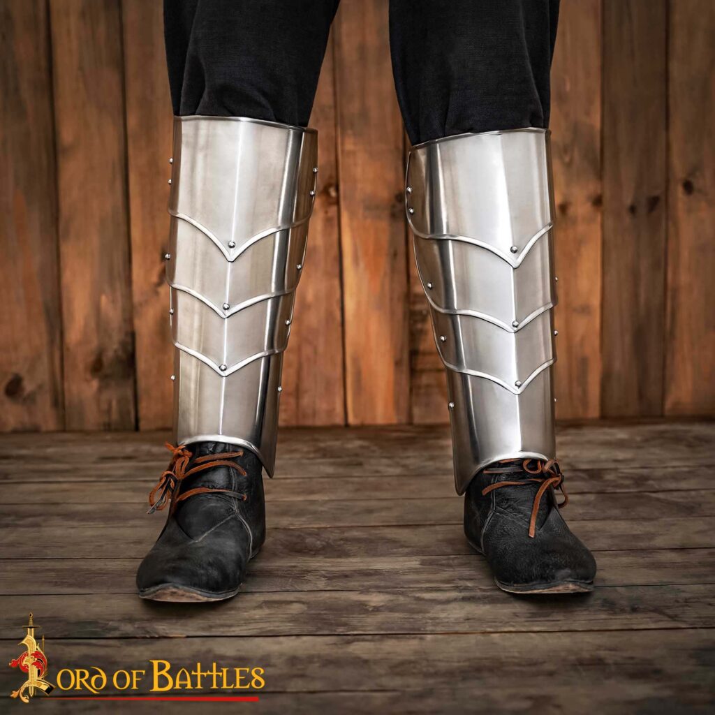 Medieval Steel Greaves Hand-made Leg Armor with Adjustable Straps