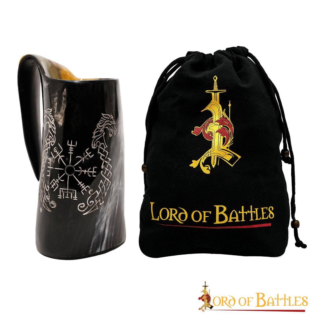 Medieval Viking Horn Vegvisir Tankard Beer Mug Handcrafted Genuine Ox ...