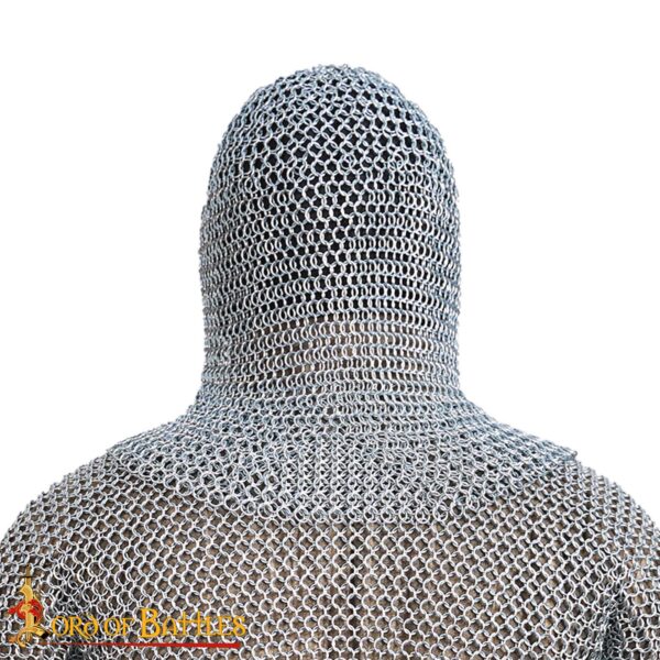 Round Ring Chainmail V Face Coif, Butted, 10 mm 16 gauge