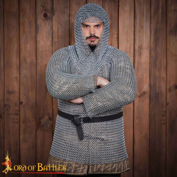 Round Ring Chainmail V Face Coif, Butted, 10 mm 16 gauge