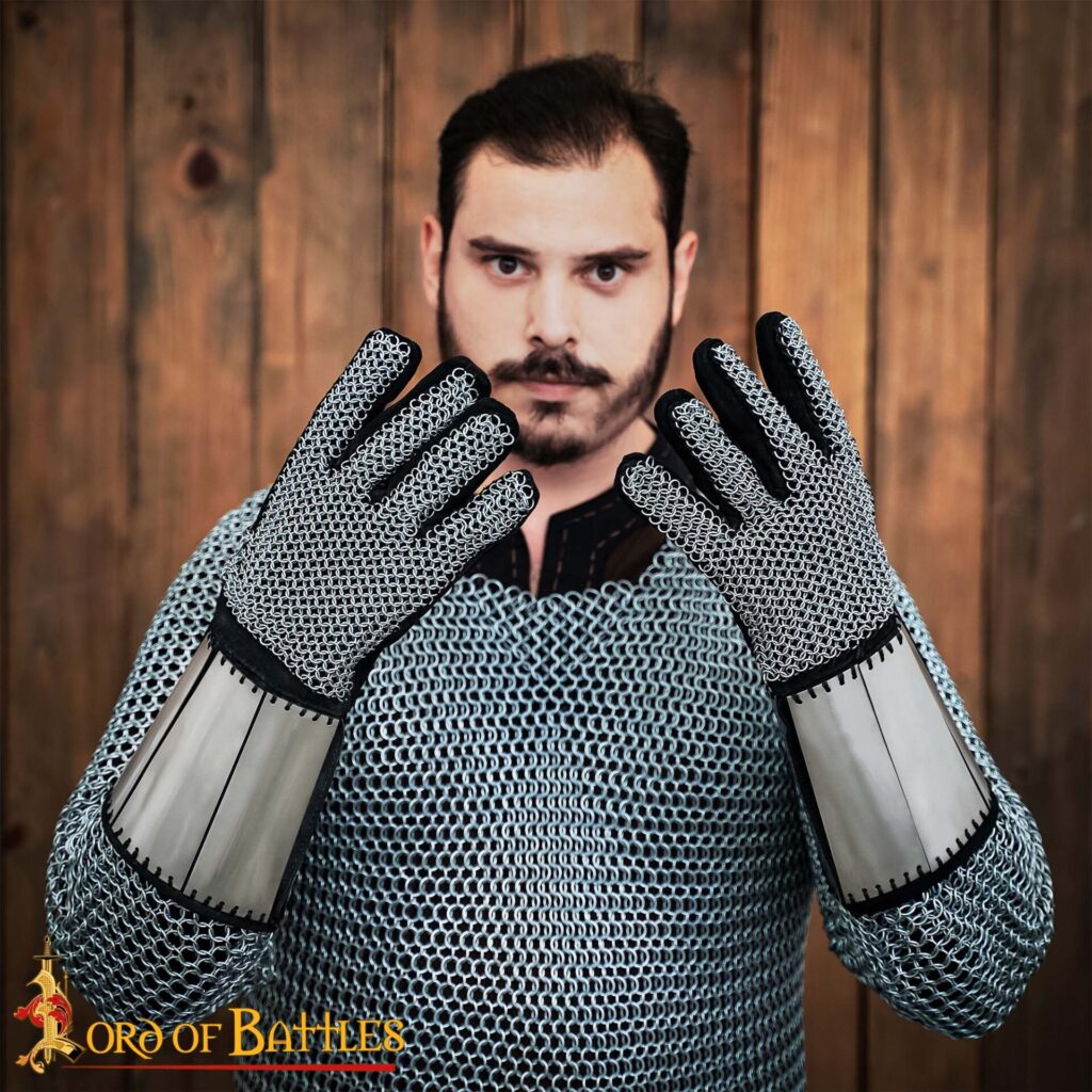 Chainmail Gauntlets with Steel Bracers & Suede Inner Gloves – 6mm ...
